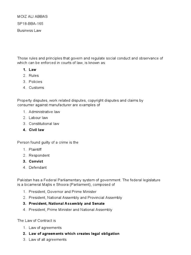 Final Question Paper Business Law | PDF | Offer And Acceptance ...