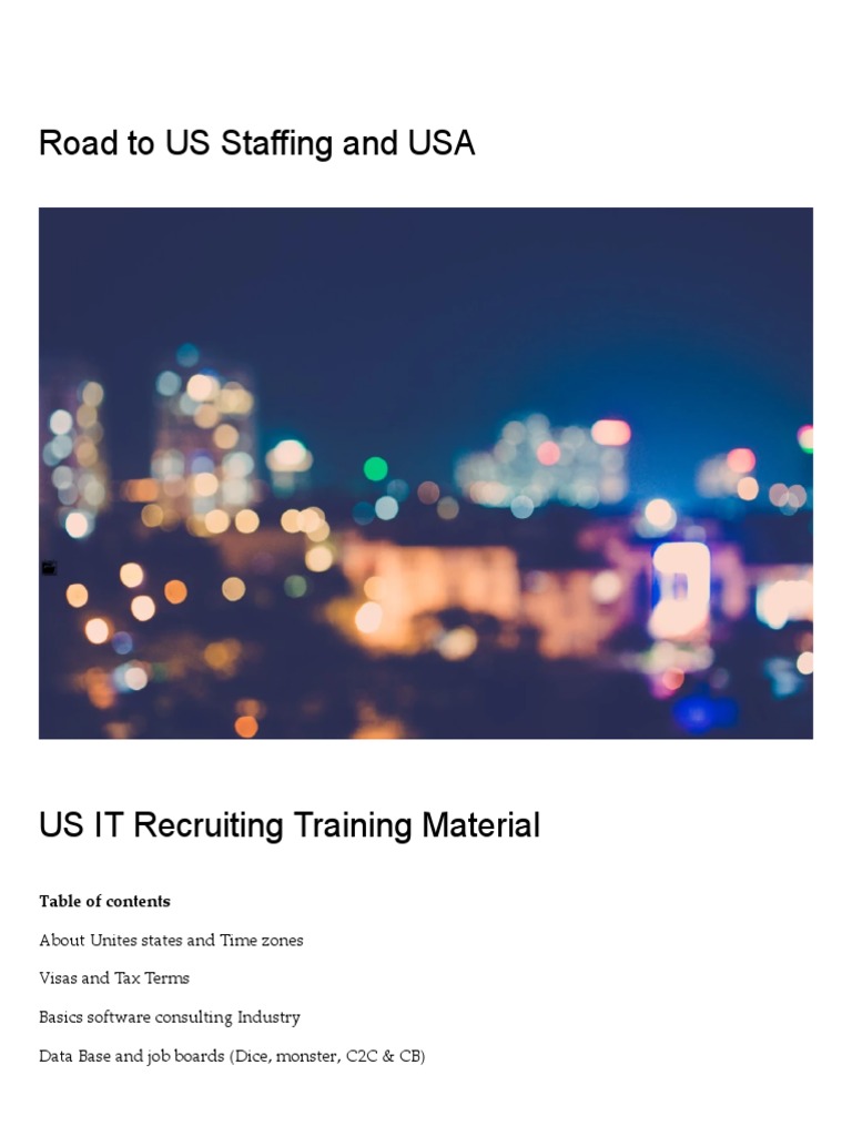 US IT Recruiting Training Material - Road To US Staffing and USA | PDF ...