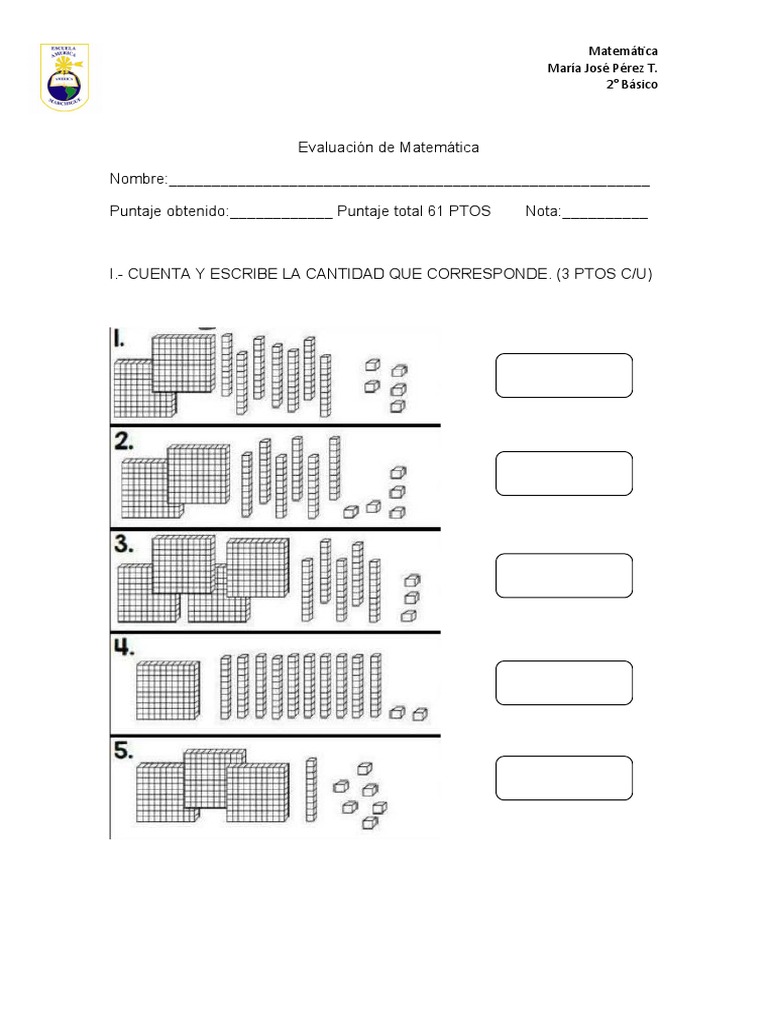 Evaluación de Matemática NUMEROS HASTA 1000 | PDF