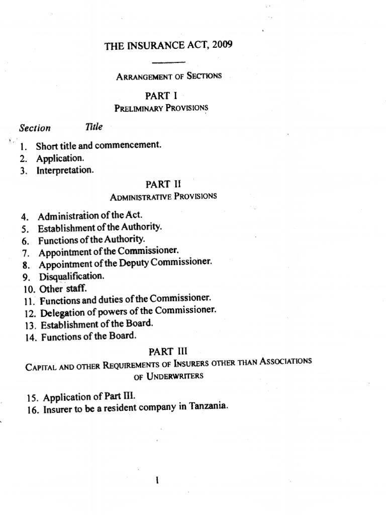 Insurance Act No 10 of 2009 | PDF | Insurance | Life Insurance