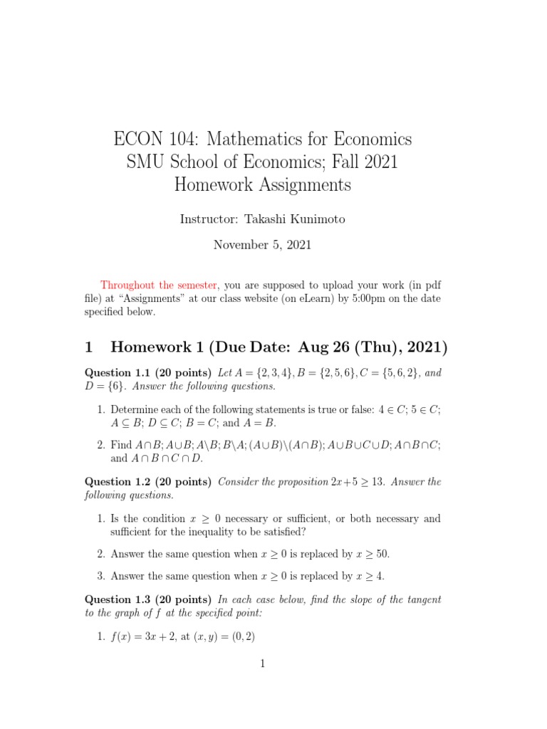 ECON 104: Math Homework Assignments | PDF | Mathematical Optimization ...