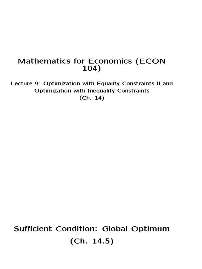 Mathematics For Economics (ECON 104) | PDF | Mathematical Optimization ...