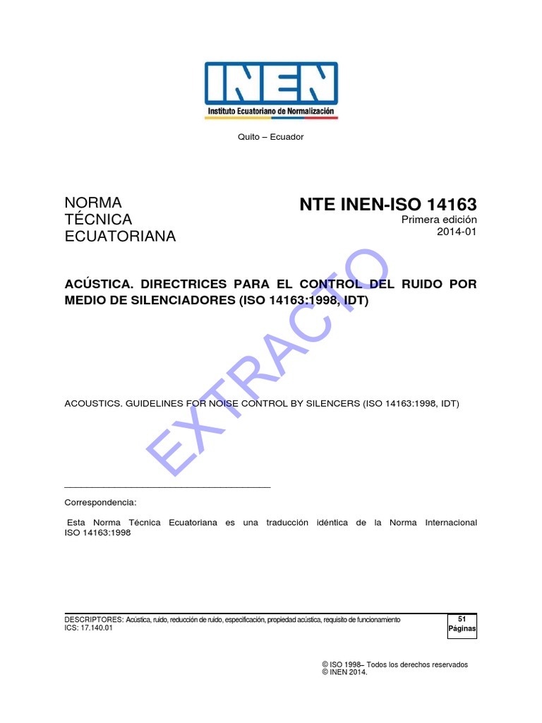 Nte Inen Iso 14163 | PDF | Sonido | Organización internacional para la estandarización