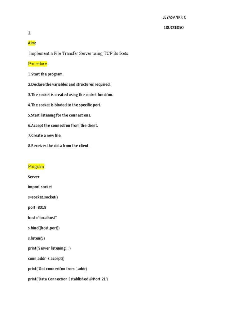 TCP Socket File Transfer Guide | PDF