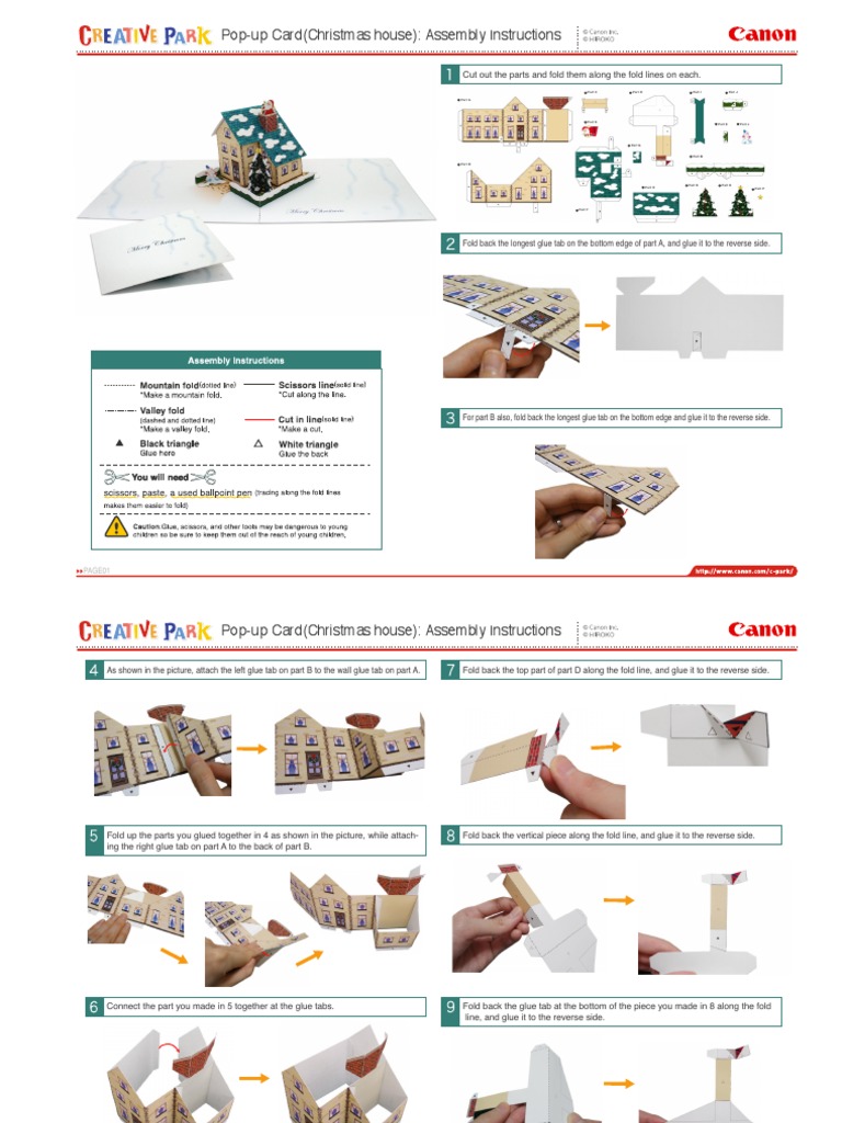 Pop-Up Card (Christmas House) : Assembly Instructions: Part A Part C Part D Part J | PDF