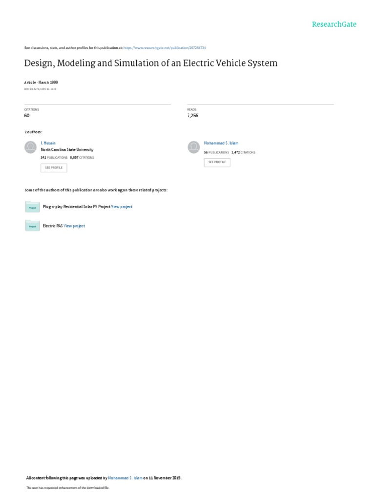 Design Modeling And Simulation Of An Electric Vehicle System Pdf Electric Motor Electric