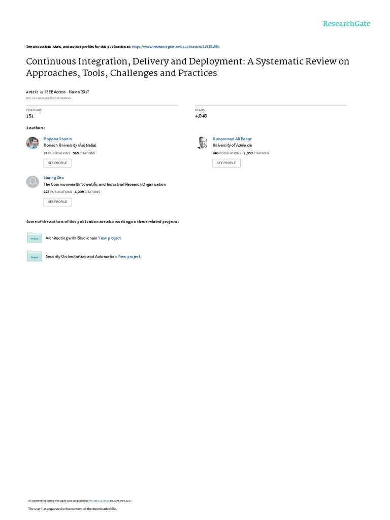 Continuous Integration, Delivery and Deployment: A Systematic Review On ...