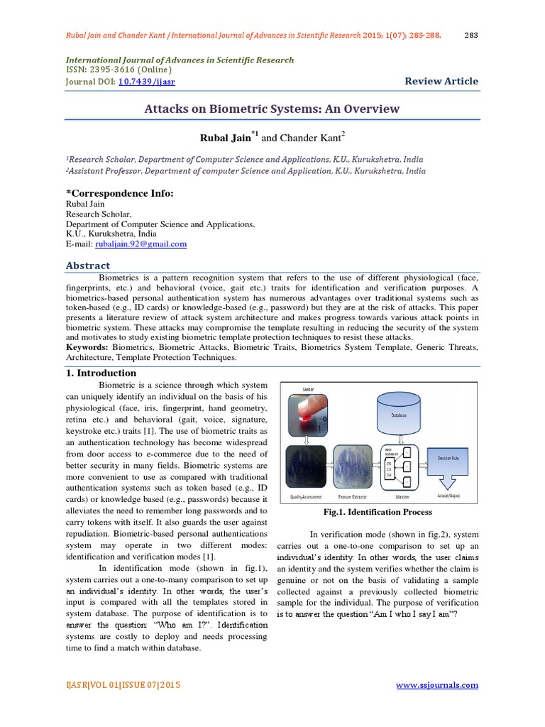 Attacks On Biometric Systems An Overview | PDF | Biometrics ...