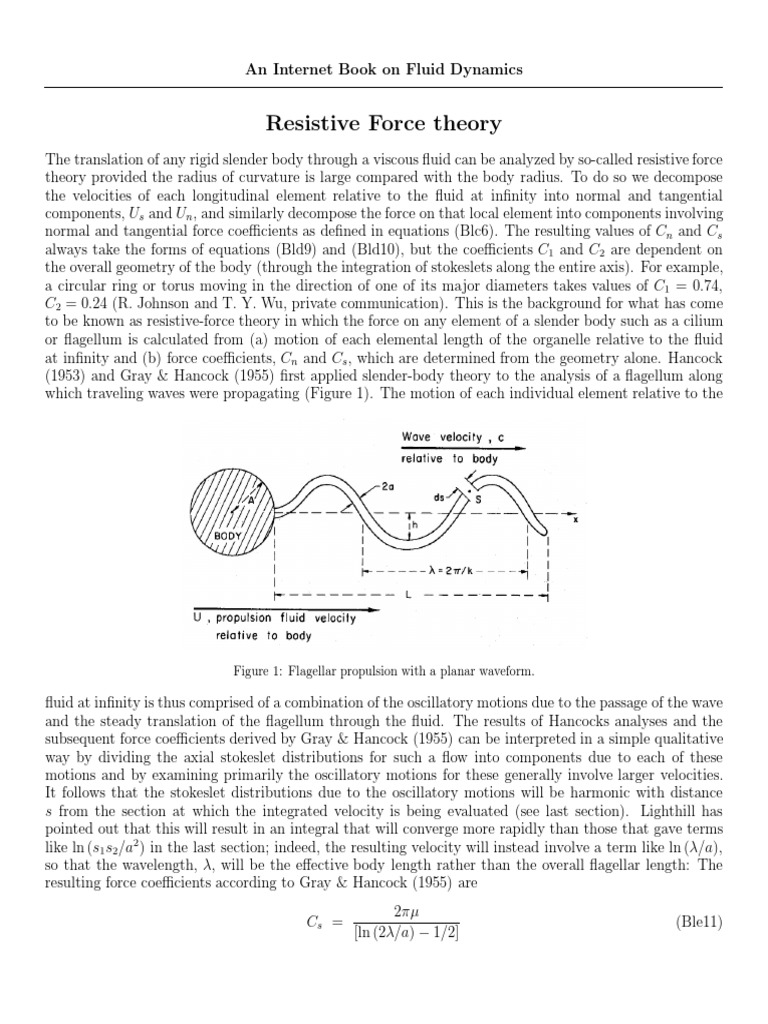 Resistive Force Theory: An Internet Book On Fluid Dynamics | PDF | Rotation Around A Fixed Axis ...