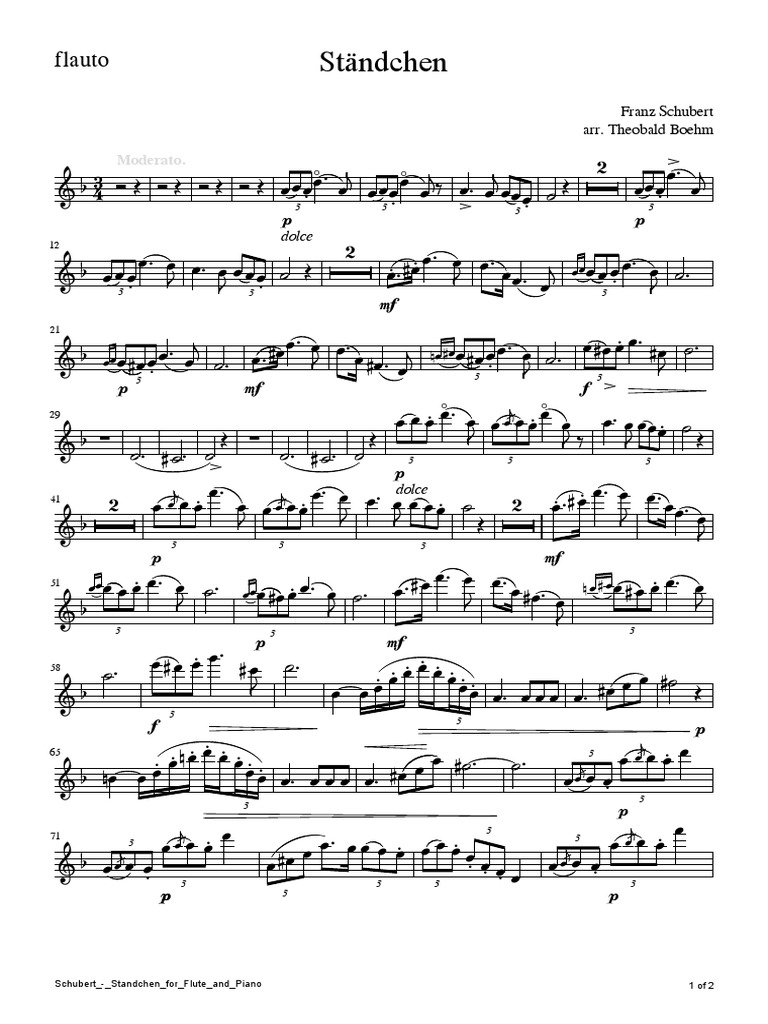 Schubert - Standchen For Flute and Piano-Flauto | PDF | Woodwind Instruments | Aerophones