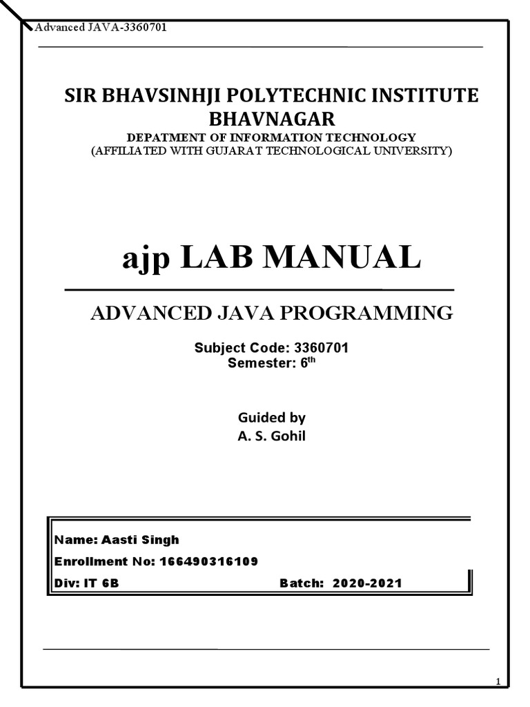 Ajp Lab Manual: Sir Bhavsinhji Polytechnic Institute Bhavnagar | PDF ...