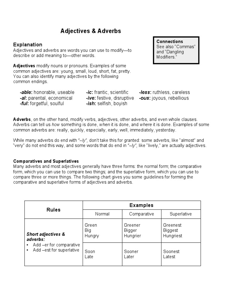 Adjectives and Adverbs Explained | PDF | Adverb | Adjective