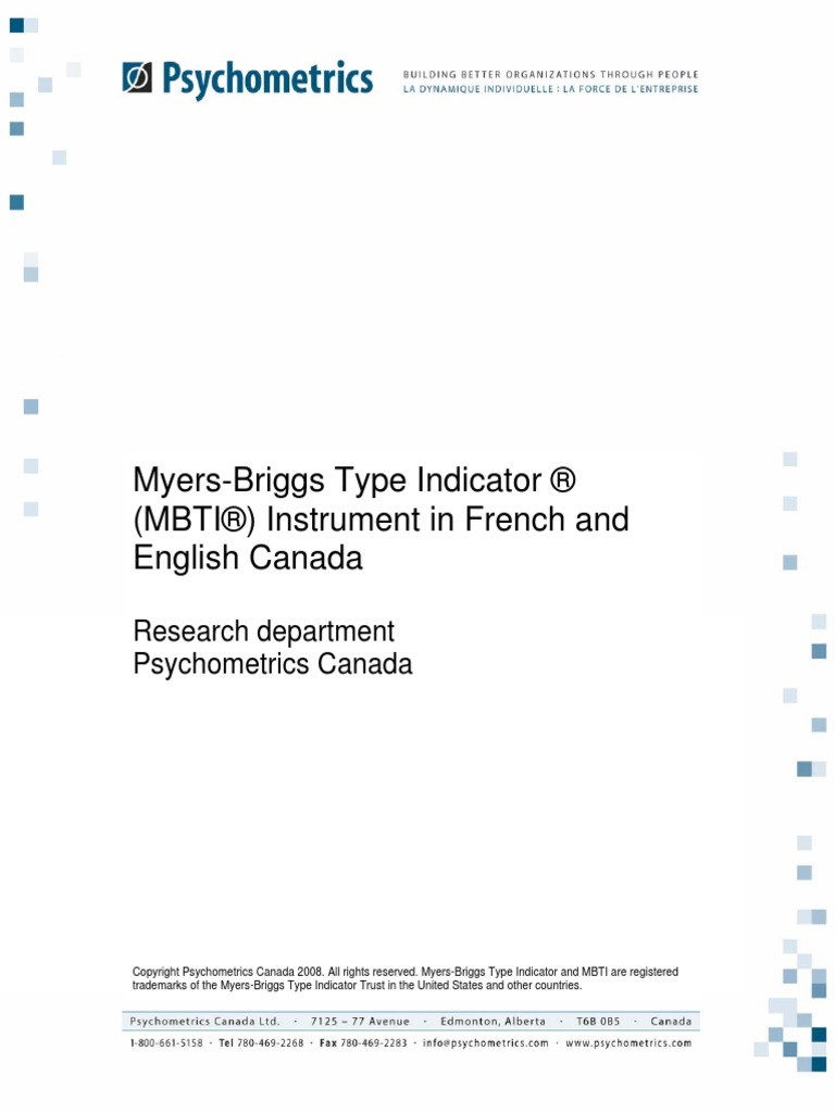 Myers-Briggs Type Indicator ® (MBTI®) Instrument in French and English ...