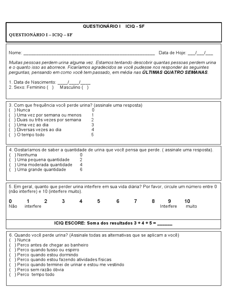 Questionário ICIQ-SF de Incontinência | PDF | Autoajuda