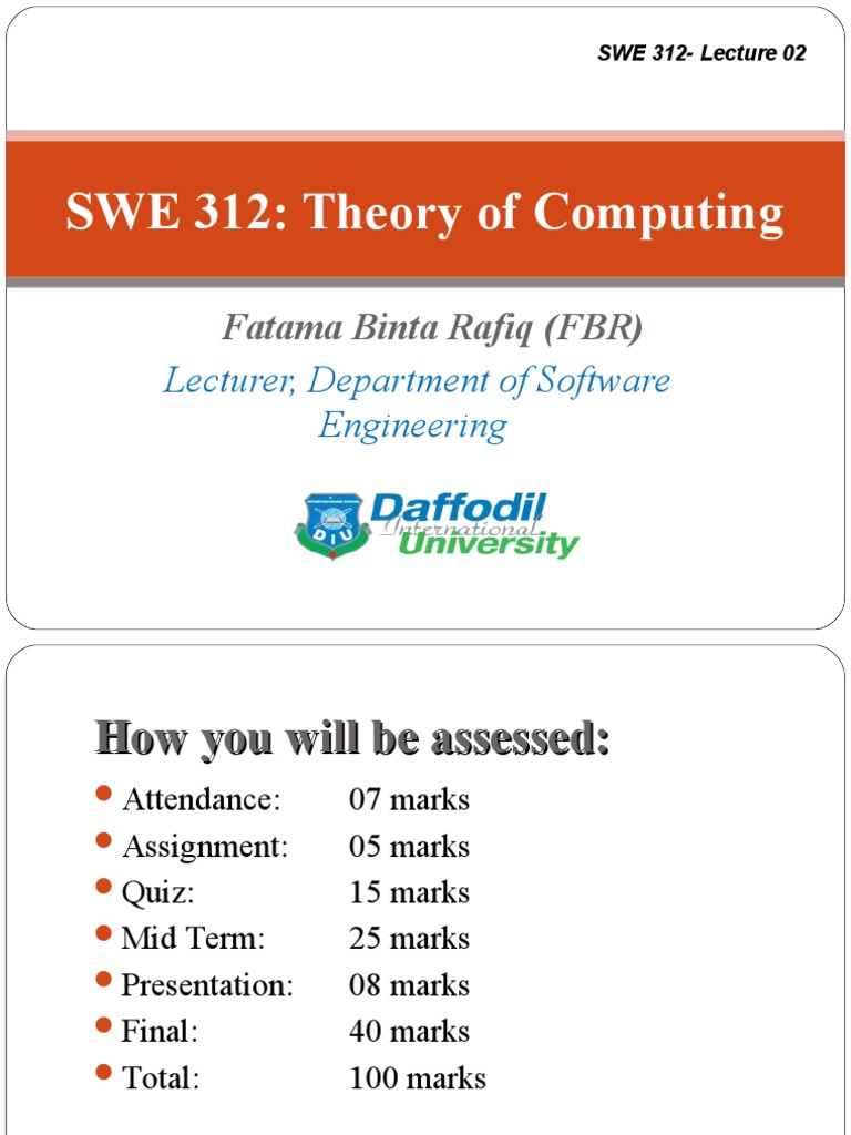 SWE 312 Lecture 02: Theory of Computing Assessment and Content | PDF ...