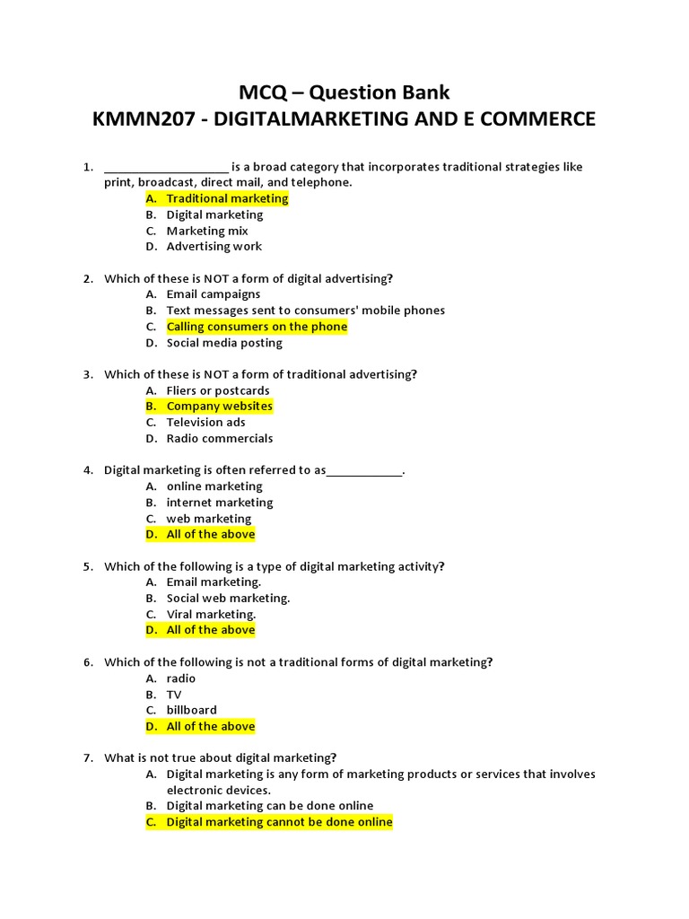 Digital Marketing & E-Commerce MCQ Bank | PDF | Search Engine ...
