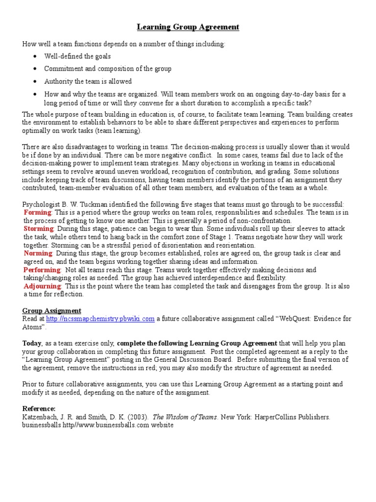 Learning Team Agreement | PDF | Goal | Decision Making