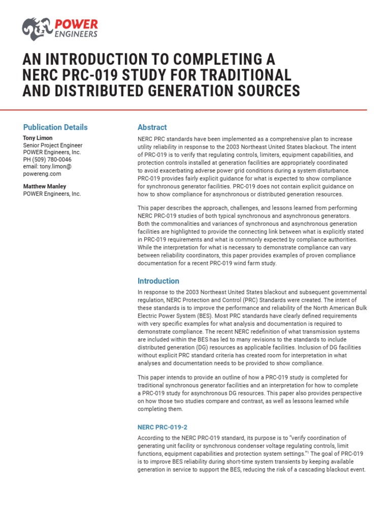 NERC PRC-019 Study for Generators | PDF | Electric Generator ...