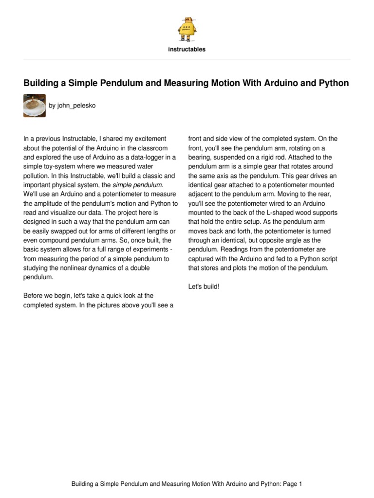 Measuring Pendulum Motion With Arduino & Python | PDF | Pendulum | Gear