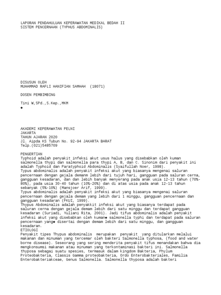 Lp&askep (Thypus Abdominalis) M Rafli HS 2B | PDF