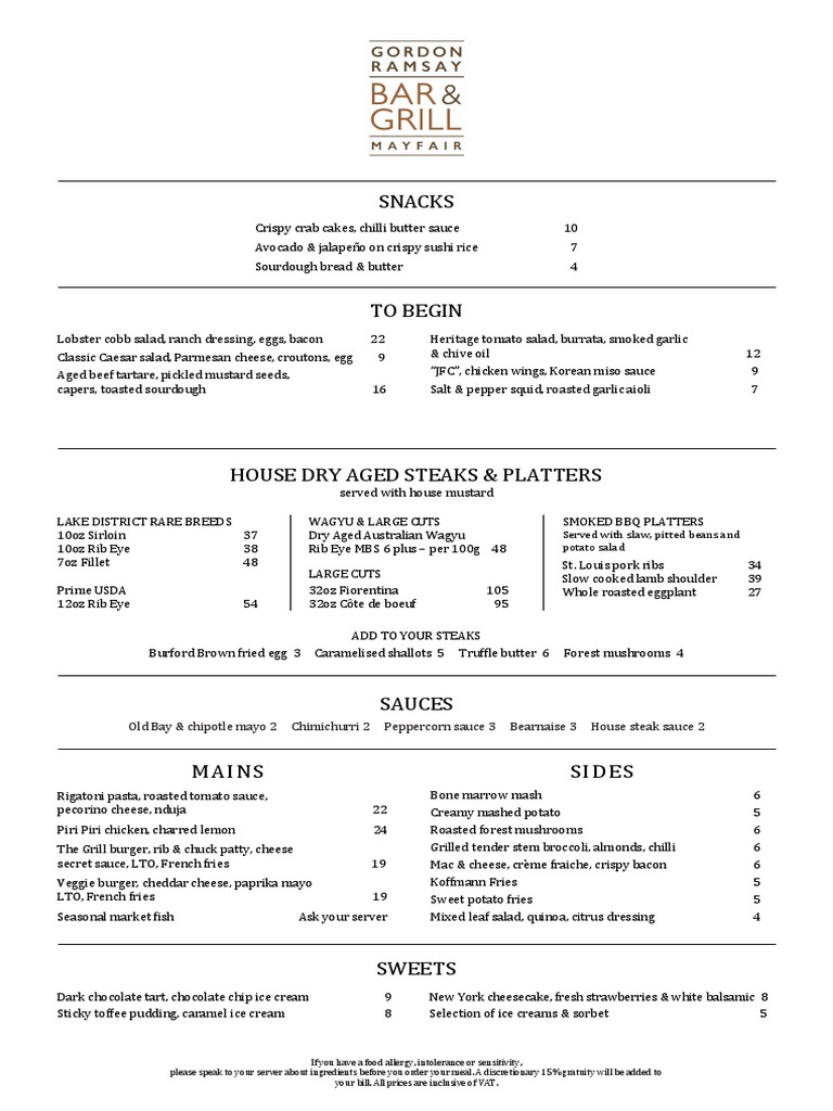 GRBG Mayfair Menu FINAL | PDF | Salad | Sauce