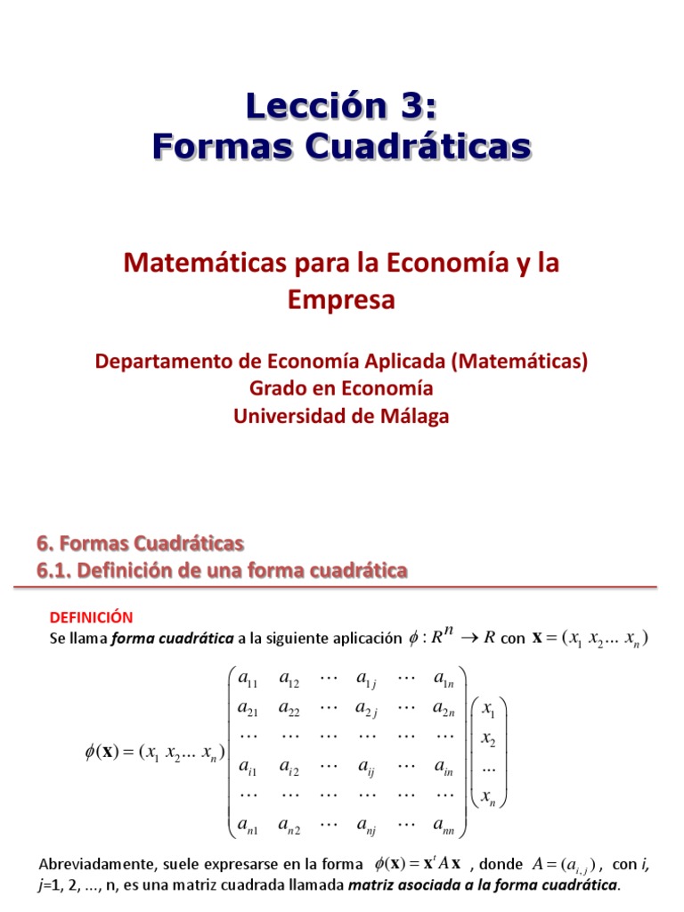 Lección 3 - Formas - Cuadraticas | PDF | Matriz (Matemáticas ...