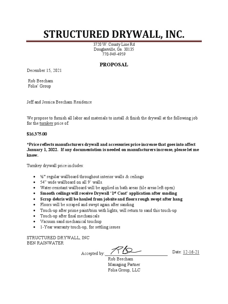 Structured Drywall, Inc.: Proposal | PDF