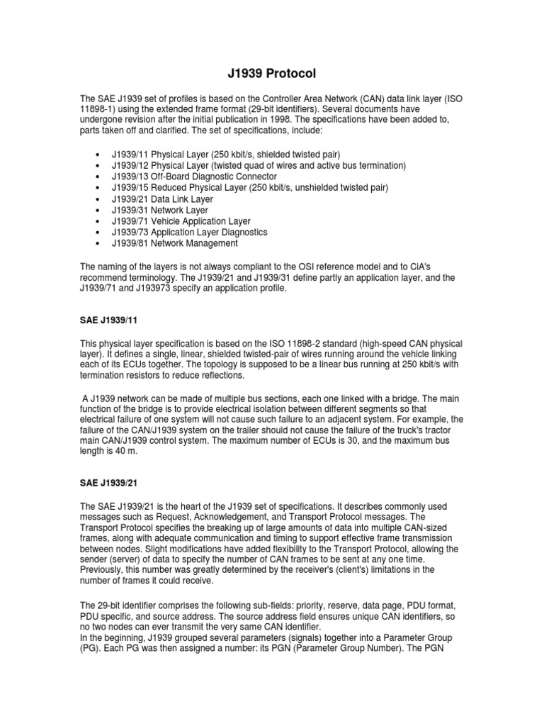 j1939 Protocol | PDF | Osi Model | Computing