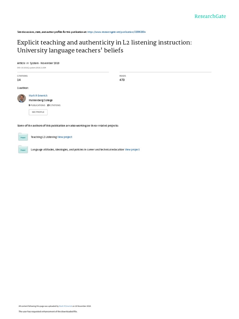 Emerick (2019) Explicit Teaching and Authenticity in L2 Listening Instruction University ...
