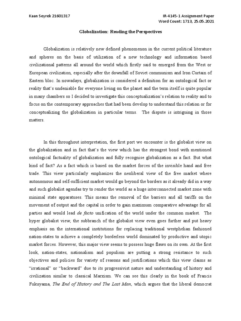 IR-4145 Assignment Paper (Globalization: Reading The Perspectives ...