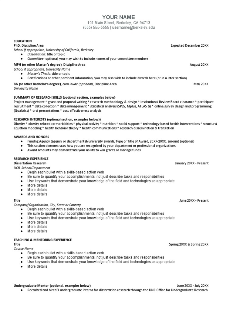 Sample CV Template 2019 | PDF | Thesis | Cognition