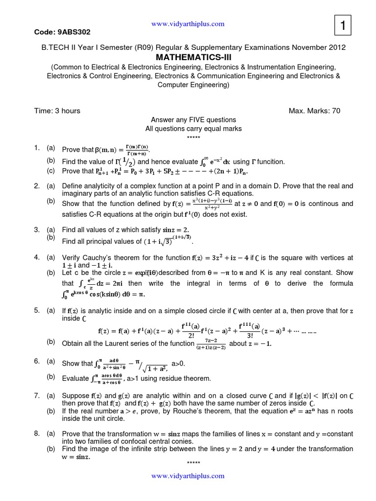 9ABS302-Mathematics-III SET1 | PDF | Function (Mathematics) | Complex ...
