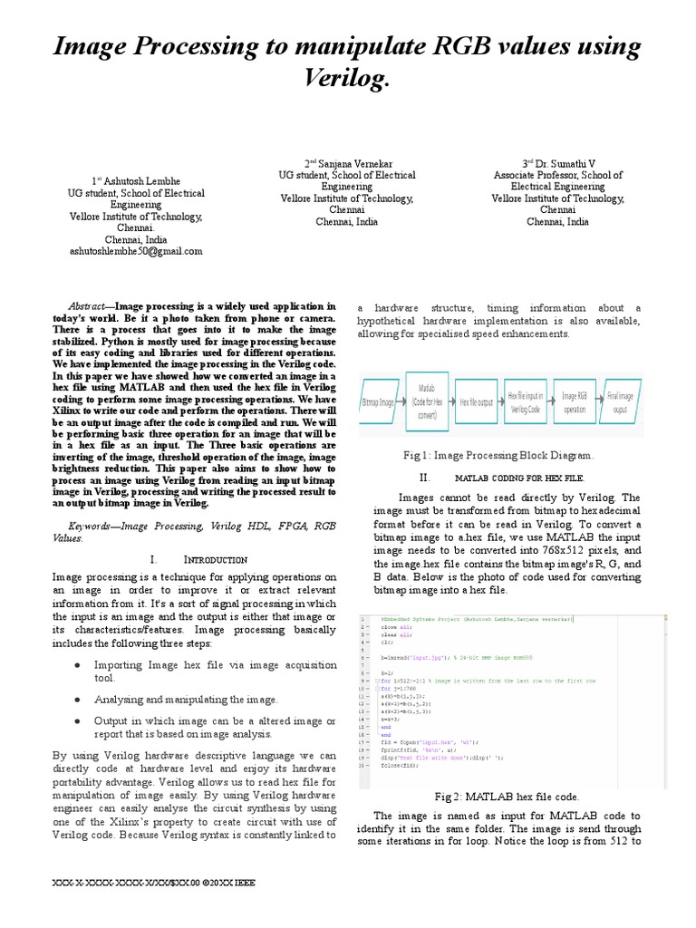 Image Processing To Manipulate Rgb Values Using Verilog Pdf Computing Computer Programming