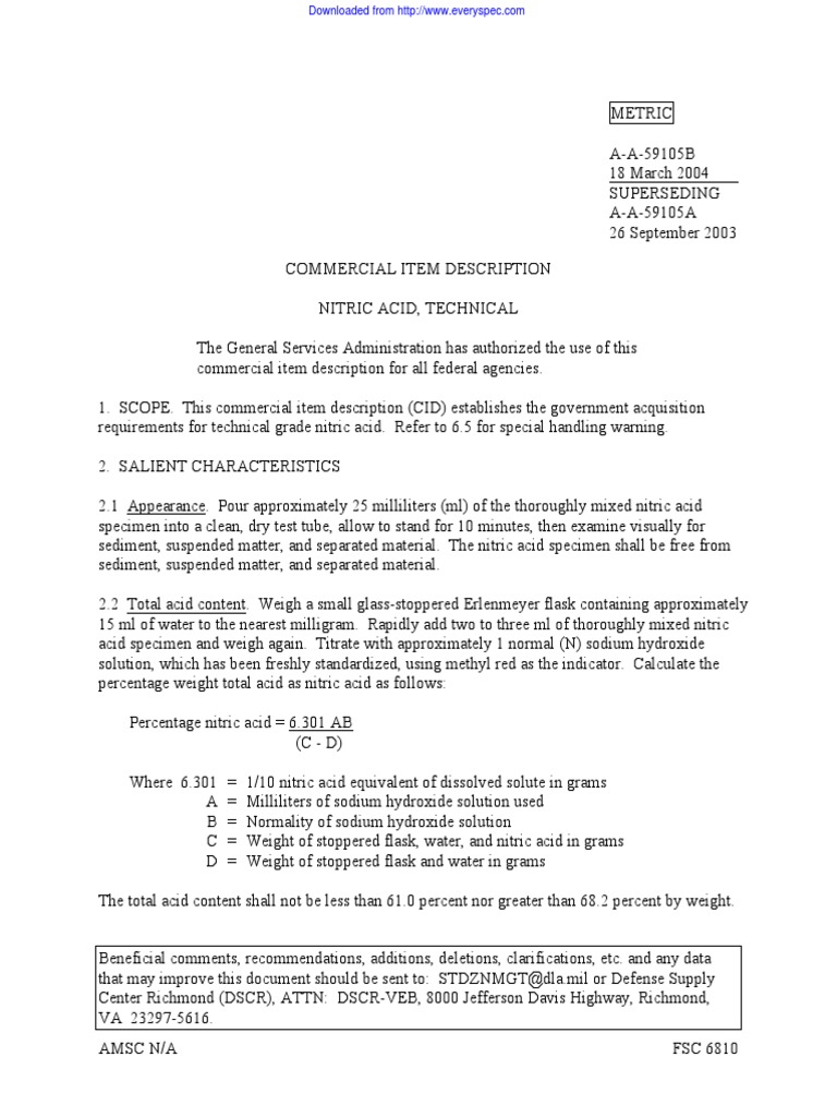A-A-59105 Revb | PDF | Packaging And Labeling | Sulfuric Acid