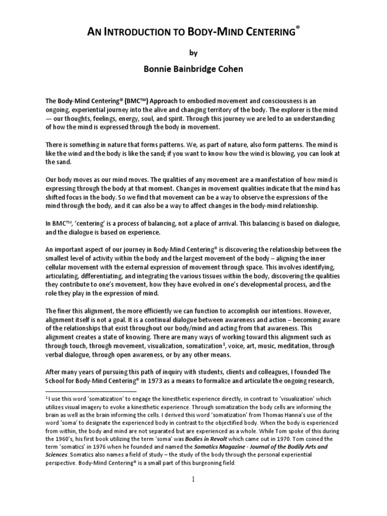 An Introduction To Body Mind Centering | PDF | Perception | Mind