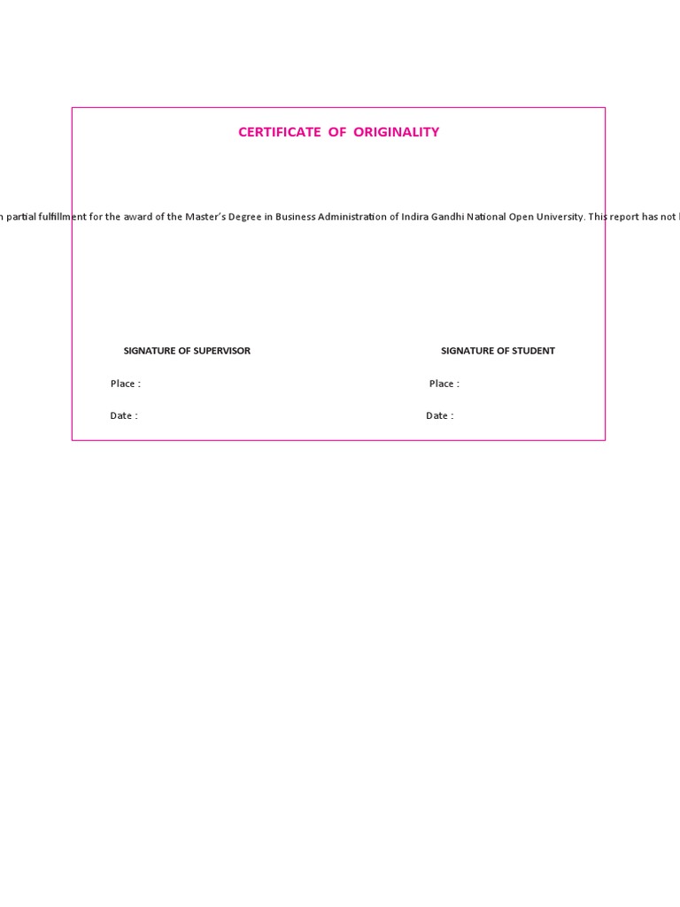 Certificate of Originality | PDF