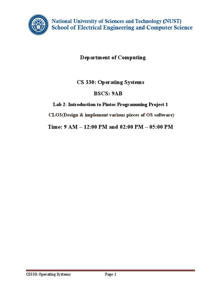 Department of Computing: Lab 2: Introduction To Pintos Programming ...