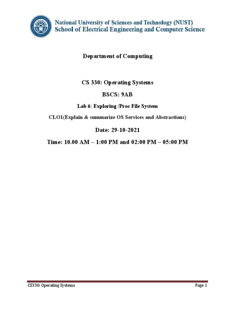 Department of Computing: CLO1 (Explain & Summarize OS Services and Abstractions) | Download Free ...
