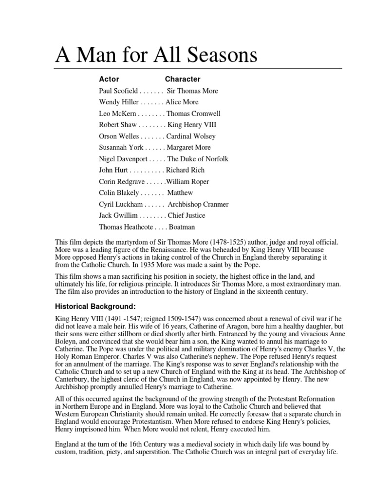 A Man For All Seasons: Actor Character | PDF
