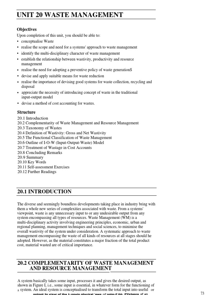 Unit 20 Waste Management: Objectives | Download Free PDF | Waste ...