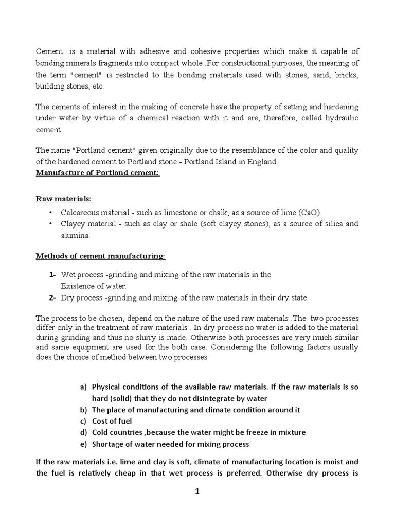 Assignment Of Cement Production Process Pdf Cement Building Materials