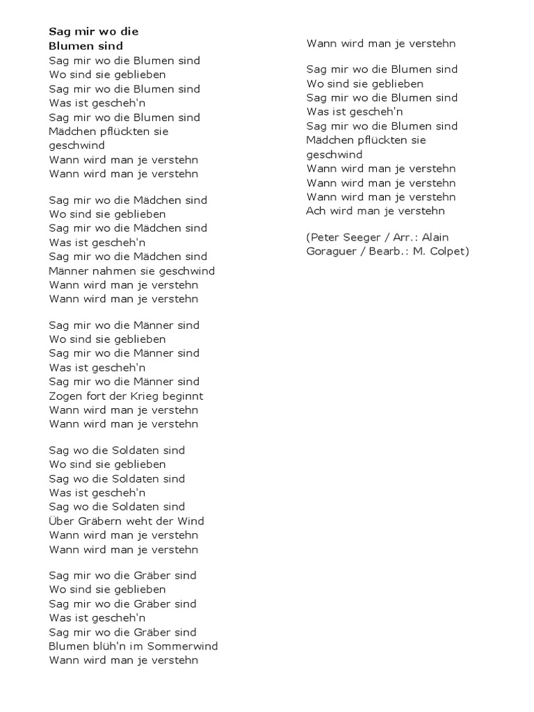 Sag Mir Wo Die Blumen Sind | PDF