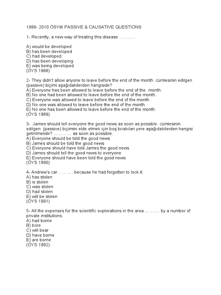 Passive Causative Çıkmış Sorular | PDF | Nature