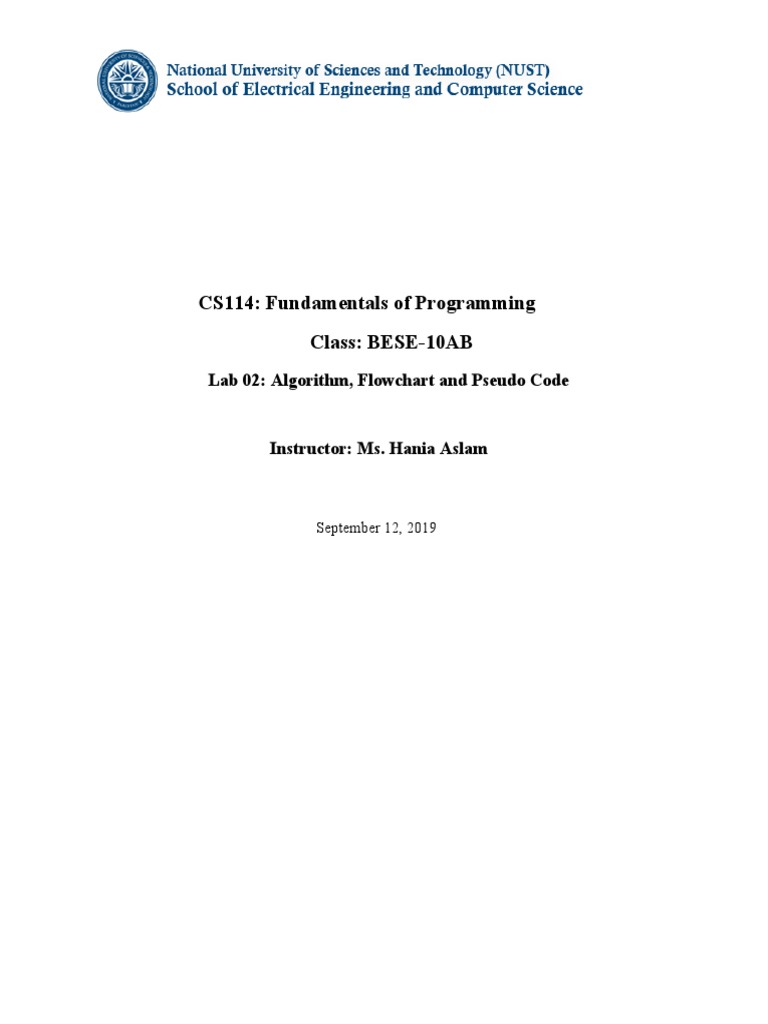 Lab - 02 - Problem Solving-Flowcharts Pseudocode | PDF | Algorithms | Computer Programming