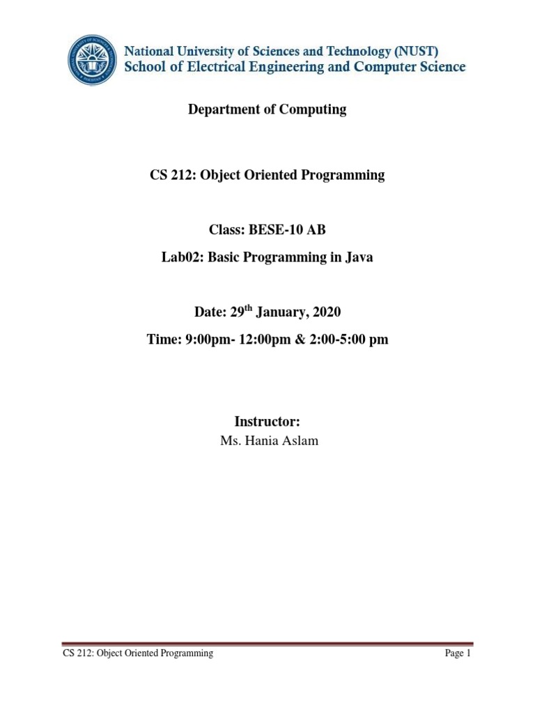 Lab 2 - Basic Programming in Java-BESE-10 | PDF | Software Development | Software Engineering
