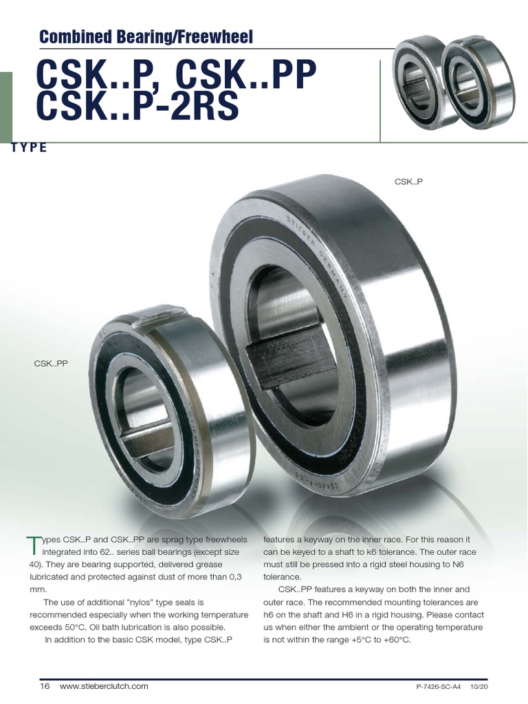 CSK..P, CSK..PP CSK..P-2RS: Combined Bearing/Freewheel | PDF | Bearing ...