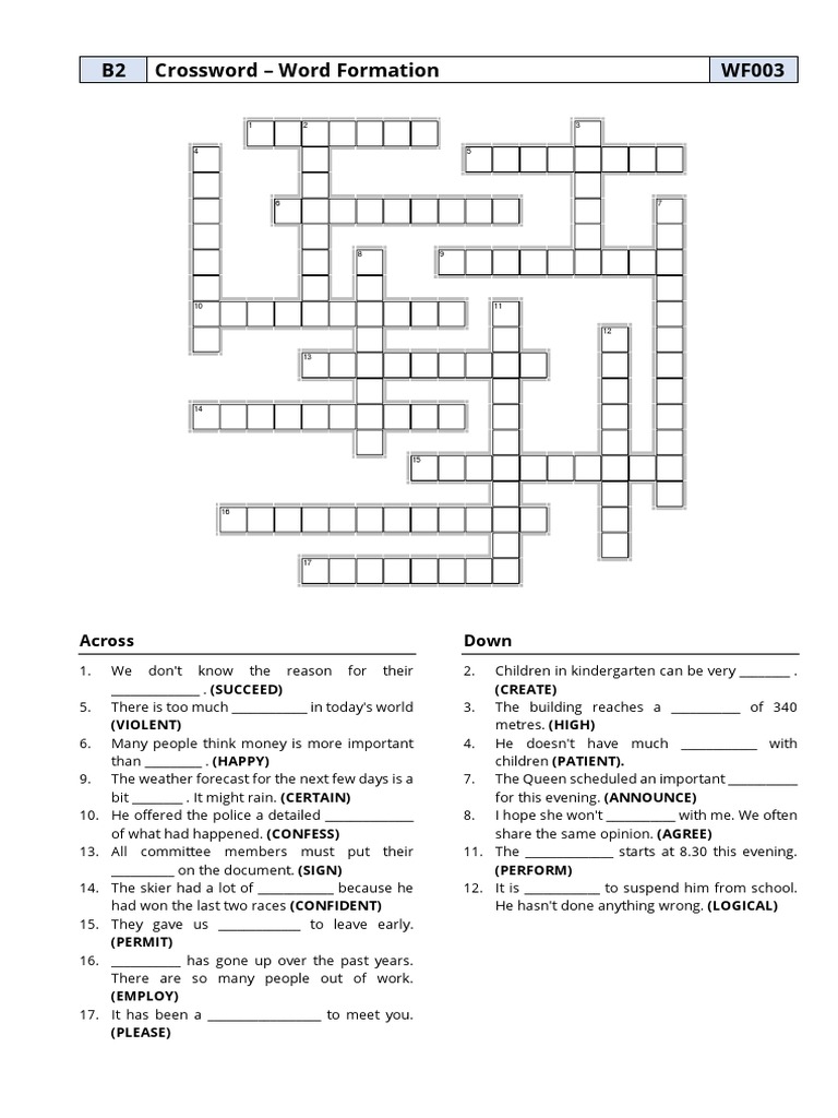 Crossword Puzzle: Word Formation Quiz | PDF