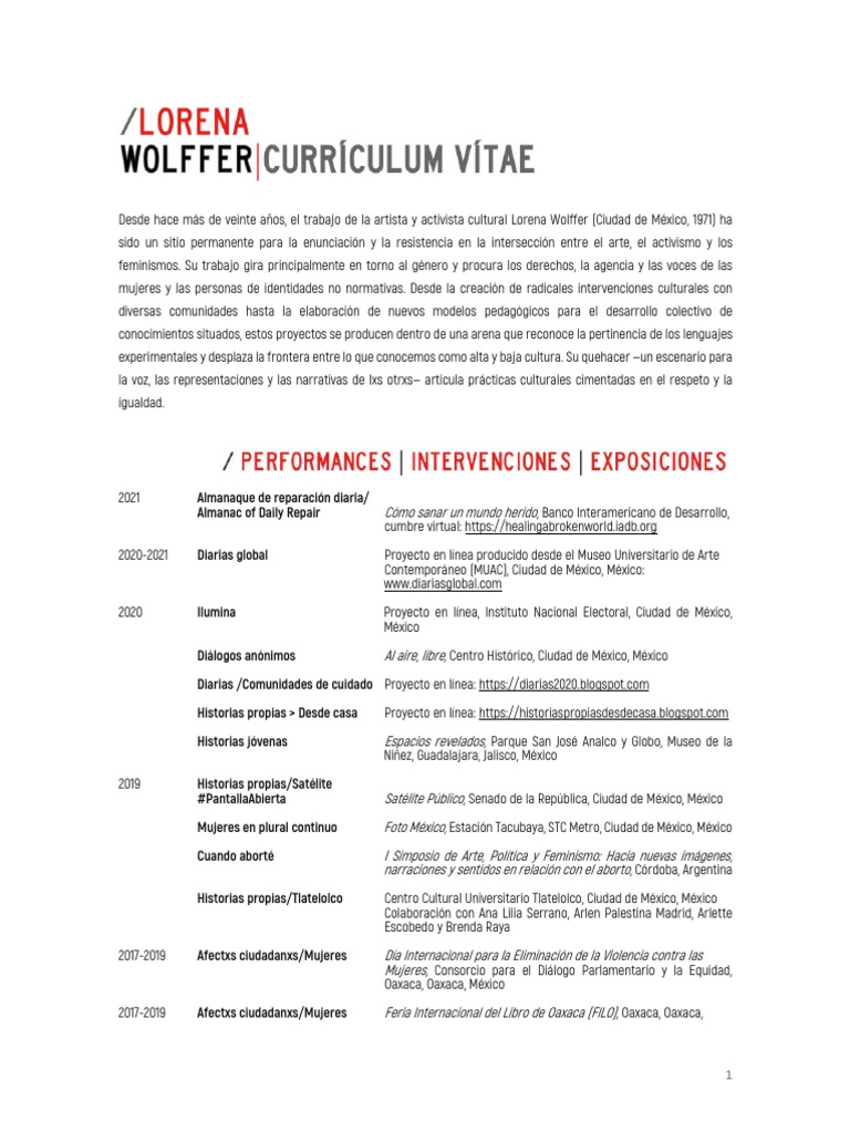 Lorena Wolffer Currículum | PDF | México | Ciudad de México