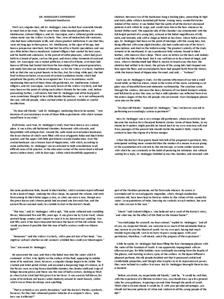 Dr. Heideggers Experiment by Nathaniel Hawthorne | PDF | Young Adult ...