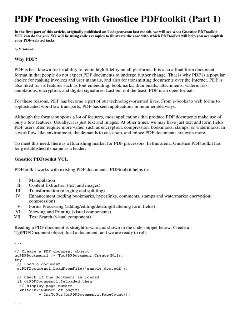 PDF Processing With Gnostice PDFtoolkit (Part 1) | PDF | Computing | Software
